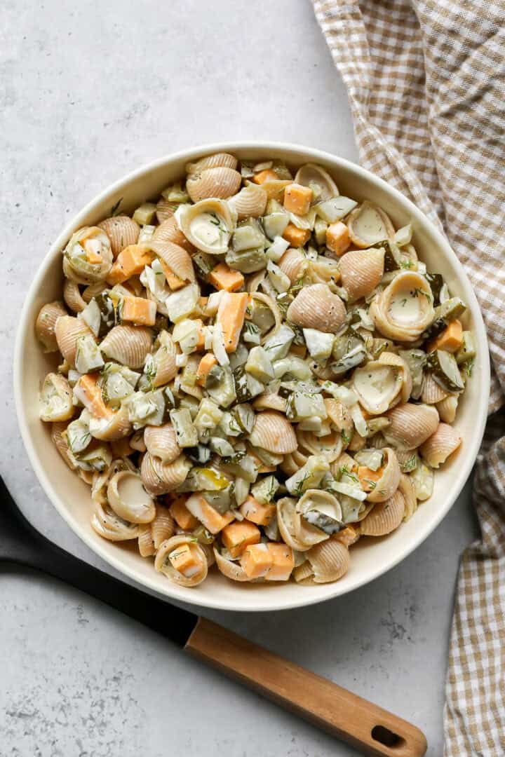 Gluten Free High Protein Dill Pickle Pasta Salad - Small Farm Big Life